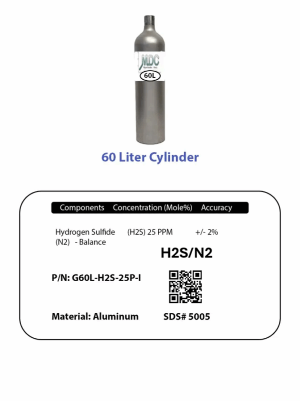 Hydrogen Sulfide Calibration Gas 25 ppm – 60L